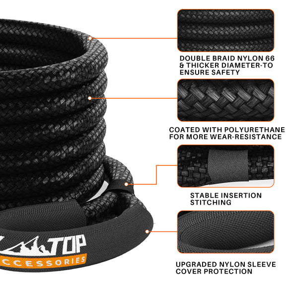 Kinetic Recovery Rope - 1in x 30ft - 48,000 Lbs - Black | ALL-TOP