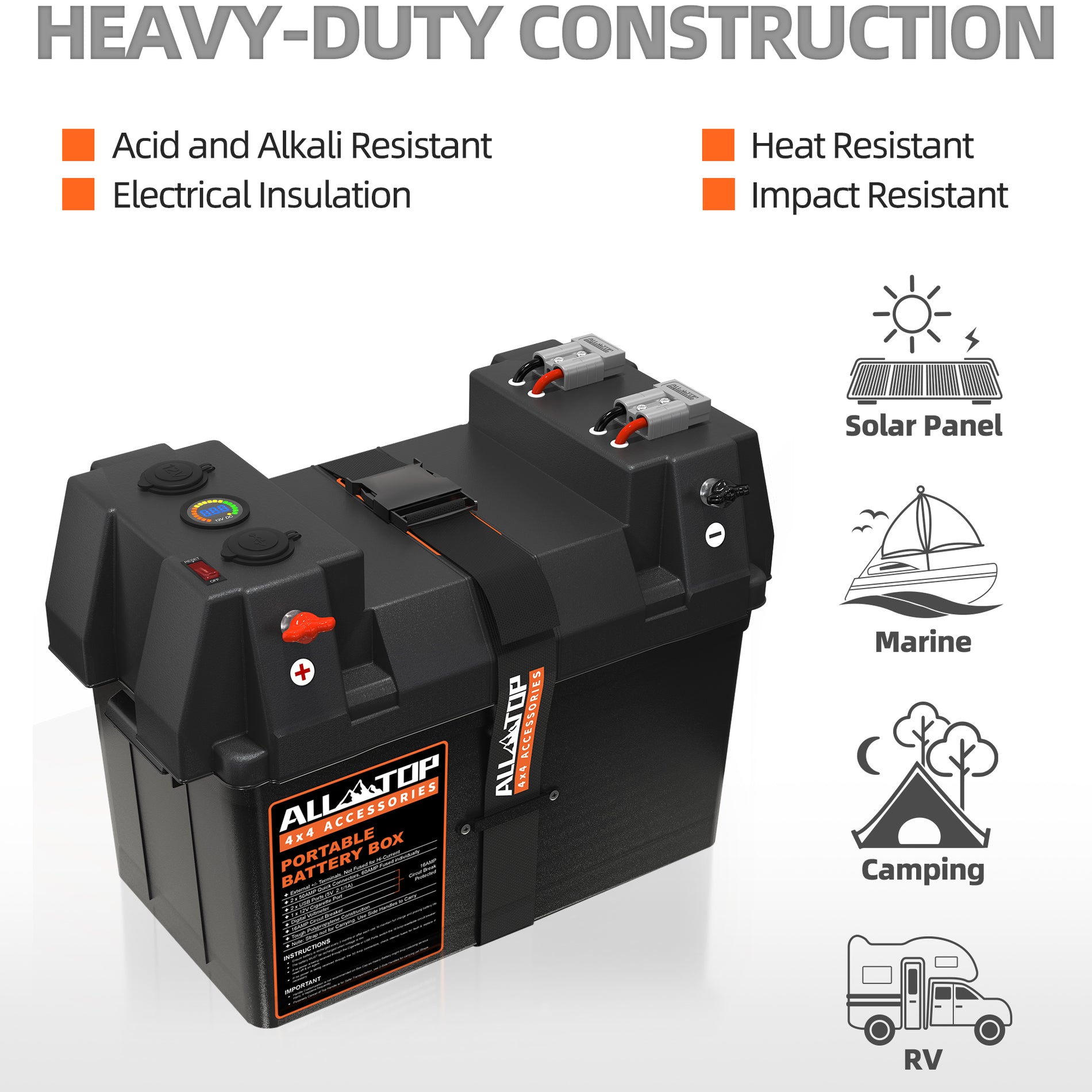 Portable Battery Box w/ Build-in Ports & Plugs, Battery Not Included ...