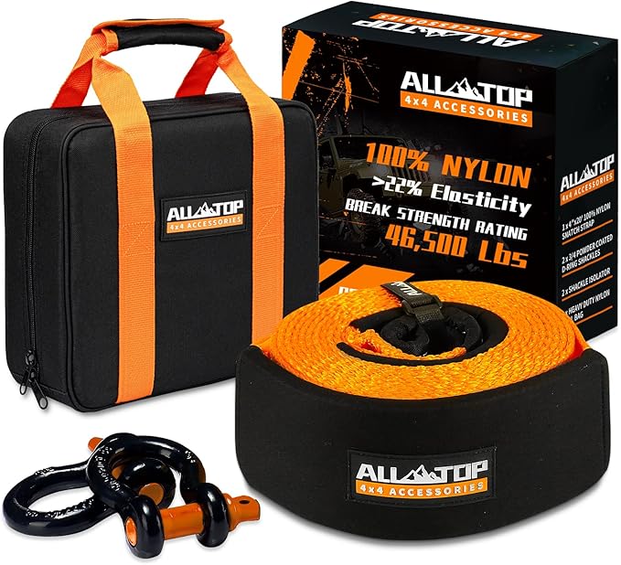 Recovery Strap Kit w/ Shackles: Strap 4in x 20ft - 46,500 Lbs | ALL-TOP