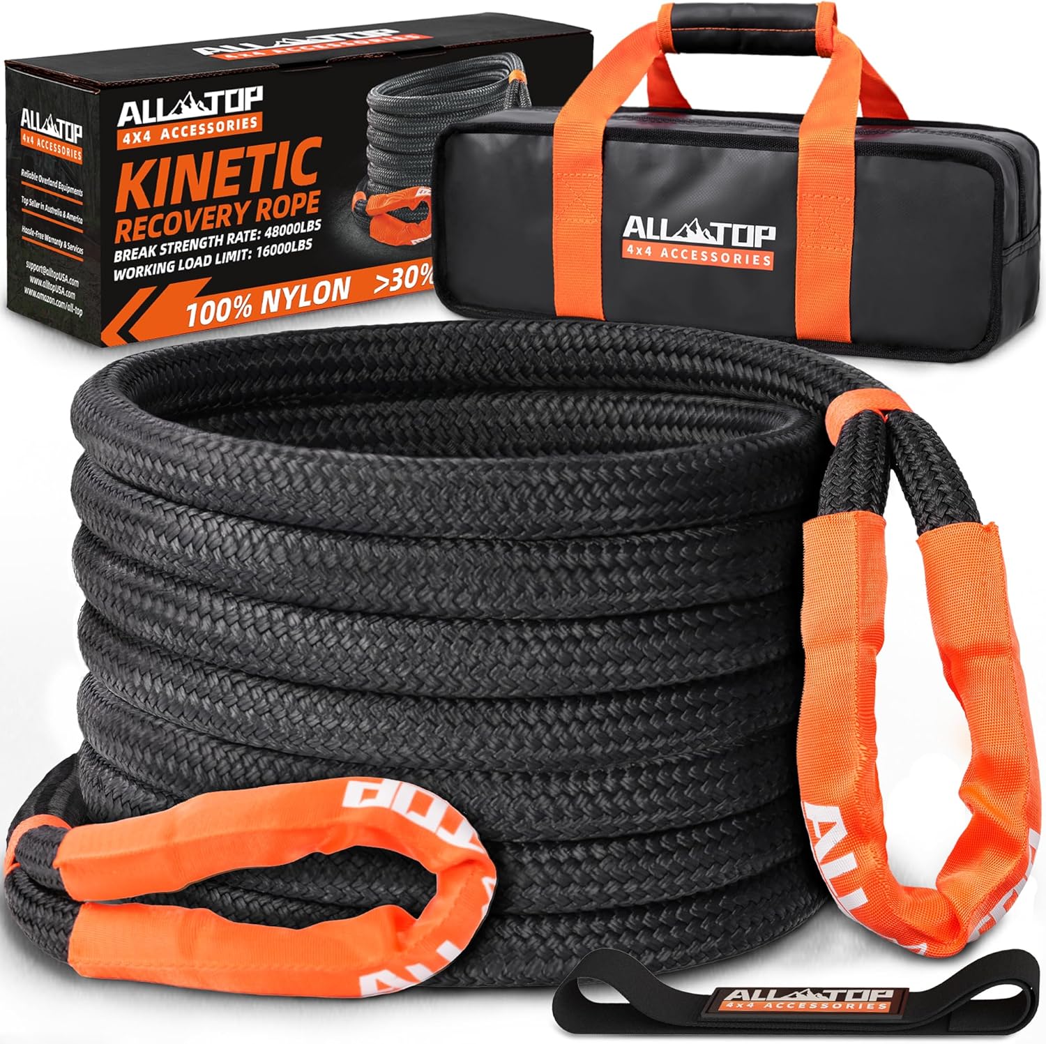 Kinetic Recovery Rope - 1in x 30ft - 48,000 Lbs - Black | ALL-TOP